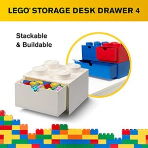 ROOM Copenhagen Lego Storage Brick 4 Desk Drawer, 4-Stud Stackable Tabletop Storage Box, 6.2 x 6.2 x 4.4 in, White