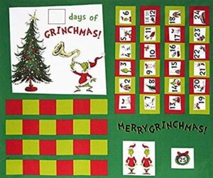 christmas advent calendar- how the grinch stole christmas- diy 36" fabric panel- not a finished product