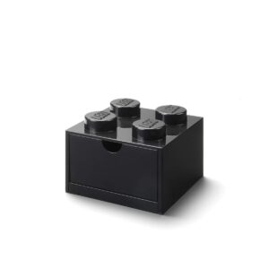 room copenhagen lego storage brick 4 desk drawer, 4-stud stackable tabletop storage box, 6.2 x 6.2 x 4.4 in, black