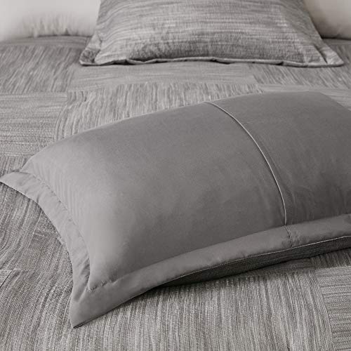 Madison Park Walter Duvet Set - Luxe Seersucker Print Modern Design, All Season Bedding, Matching Shams Grey Full/Queen(90"x90") 3 Piece