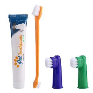 pet dog cat toothbrush toothpaste set dog soft toothbrush flavored toothpaste dental care tool for reduces tartar buildup with dual headed toothbrush finger brushtoothpaste