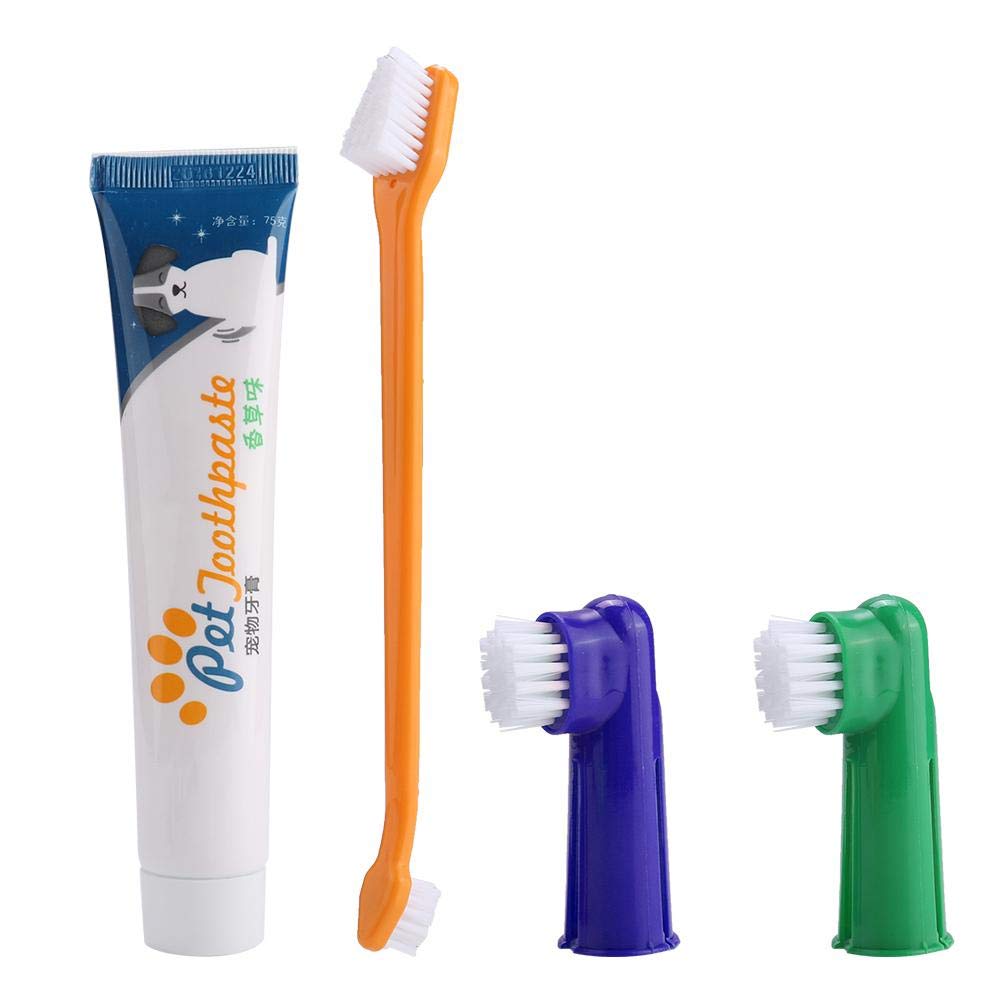 Pet Dog Cat Toothbrush Toothpaste Set Dog Soft Toothbrush Flavored Toothpaste Dental Care Tool for Reduces Tartar Buildup with Dual Headed Toothbrush Finger BrushToothpaste