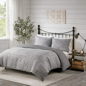 madison park walter duvet set - luxe seersucker print modern design, all season bedding, matching shams grey full/queen(90"x90") 3 piece