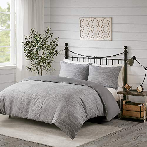 Madison Park Walter Duvet Set - Luxe Seersucker Print Modern Design, All Season Bedding, Matching Shams Grey Full/Queen(90"x90") 3 Piece