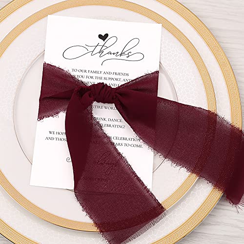 DORIS HOME Wedding Thank You Place Setting Cards, 4x6 Print to add to Your Table Centerpieces and Wedding Decorations — Pack of 50 (Burgundy Ribbon with Black Printing)