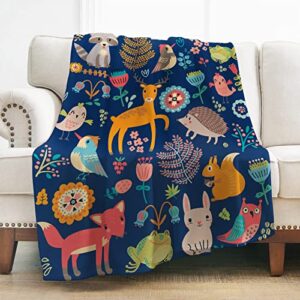 levens forest animals throw blanket gifts for women girls, warm deer rabbit owl fox theme decor for couch bed sofa travelling, birthday christmas soft cozy lightweight blankets for kids 50"x60"