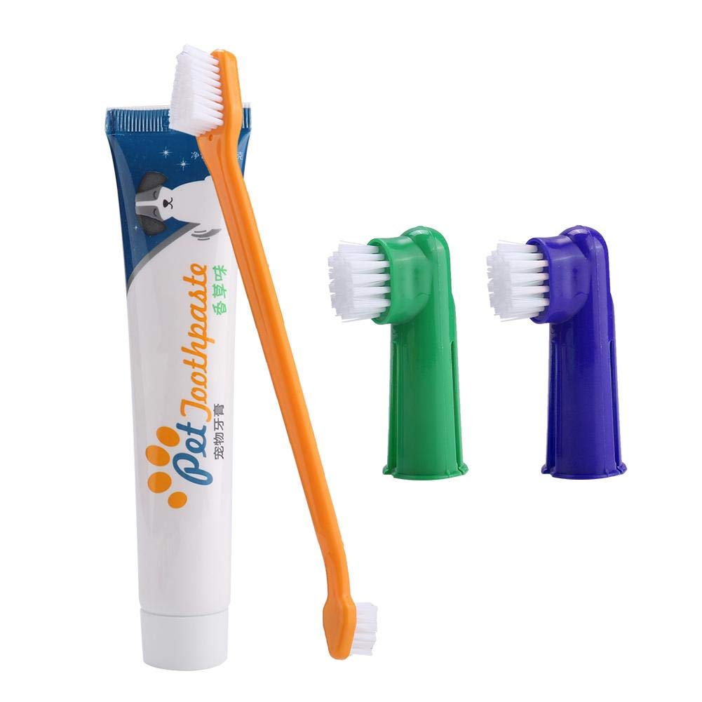 Pet Dog Cat Toothbrush Toothpaste Set Dog Soft Toothbrush Flavored Toothpaste Dental Care Tool for Reduces Tartar Buildup with Dual Headed Toothbrush Finger BrushToothpaste