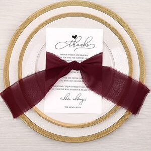 DORIS HOME Wedding Thank You Place Setting Cards, 4x6 Print to add to Your Table Centerpieces and Wedding Decorations — Pack of 50 (Burgundy Ribbon with Black Printing)