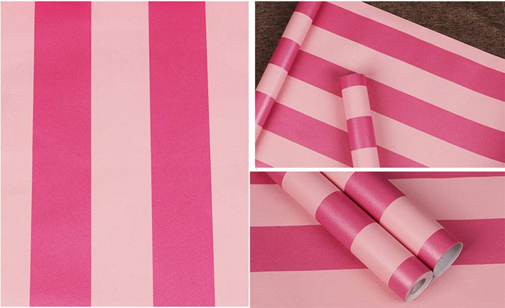 Self Adhesive Vinyl Red Pink Stripe Peel and Stick Wallpaper for Walls Kids Girls Nursery Bedroom 17.7x117 Inches