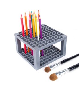 akoak 1 pack 96-hole square plastic pen holder multi-function detachable pen holder storage art supplies, makeup brushes etc (gray)