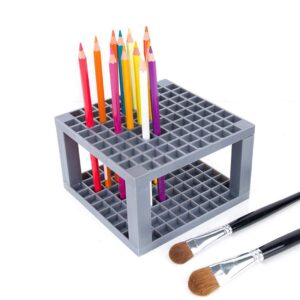 AKOAK 1 Pack 96-hole Square Plastic Pen Holder Multi-function Detachable Pen Holder Storage Art Supplies, Makeup Brushes etc (gray)