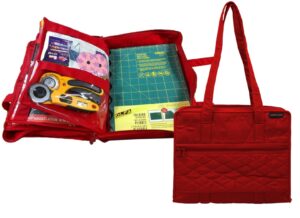 yazzii quilter’s project bag with 19 pockets - storage craft bag organizer - craft organizers & storage for quilting, sewing & more -red