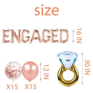 Engaged Balloons Rose Gold Engagement Party Banner Bride To Be/We are Engaged/Bridal Shower/Just Married/Bachelorette/Miss to Mrs/Diamond Ring Themed Happy Anniversary Party Supplies Decorations