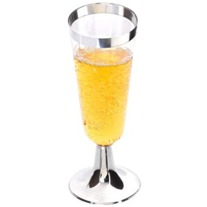 i00000 50 pack plastic champagne flutes with silver rim, disposable champagne glasses 5 oz, perfect for champagne, bloody mary, sodas, cocktail, sundaes and other desserts