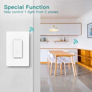 TREATLIFE 3 Way Smart Switch, 2.4GHz WiFi Light Switch Works with Alexa and Google Home, Neutral Wire Required, Remote Control, Schedule Timer, 1 Pack, White