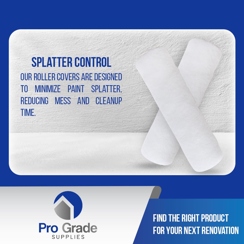 Pro Grade - Paint Roller Covers - 3/8 X 9 Inch White Nylon 5 Pack