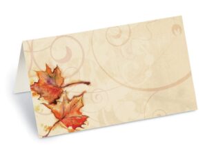 vintage fall leaves folded place cards, 100 count