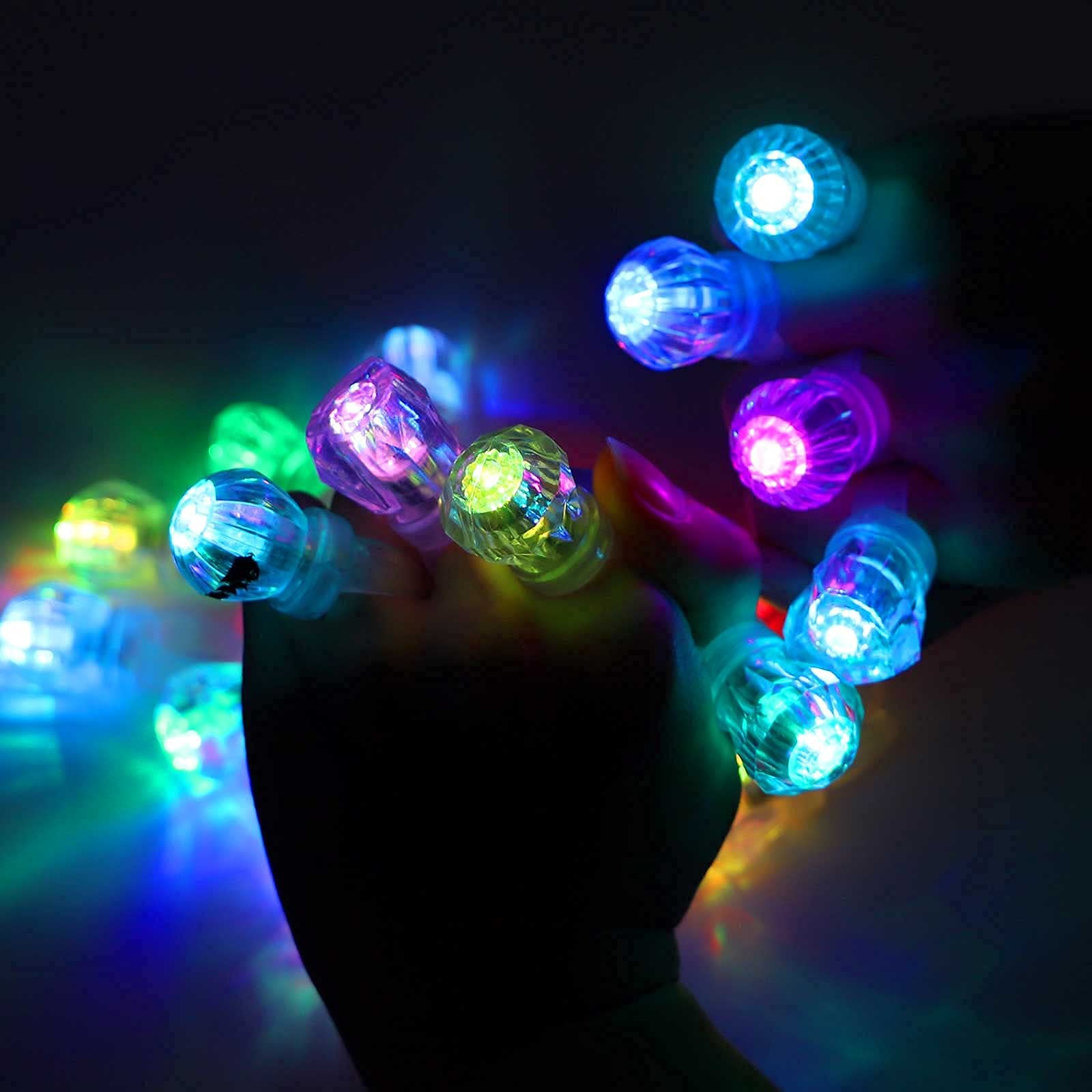 DAOKEY LED Light up Rings, Colorful Led Bumpy Plastic Diamond Rings Toys for Birthday Bachelorette Bridal Shower Gatsby Party Favors, Clear Case 30 Pack