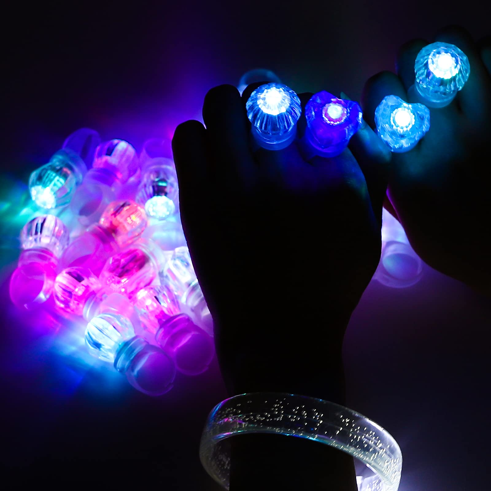 DAOKEY LED Light up Rings, Colorful Led Bumpy Plastic Diamond Rings Toys for Birthday Bachelorette Bridal Shower Gatsby Party Favors, Clear Case 30 Pack