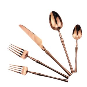 gugrida 20 piece copper flatware set 304 stainless steel fork spoon cutlery luxury mirror polished silverware, dishwasher safe, service for 4