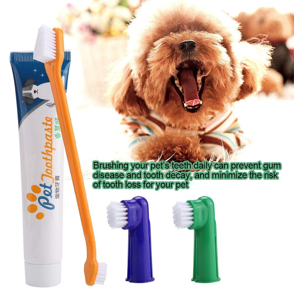 Pet Dog Cat Toothbrush Toothpaste Set Dog Soft Toothbrush Flavored Toothpaste Dental Care Tool for Reduces Tartar Buildup with Dual Headed Toothbrush Finger BrushToothpaste