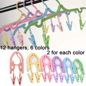 YOUOWO Travel Hangers with Clips Portable Folding Clothes Hangers 12 pcs with 24 pcs Hanger Clips for Scarves Suits Trousers Pants Shirts Socks Underwear Travel Home Foldable Clothes Drying Rack