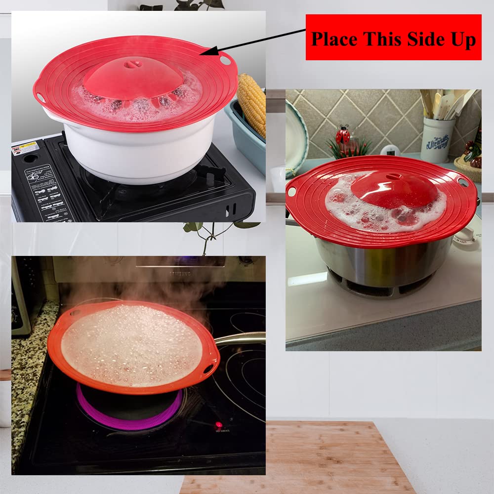 Pot Cover Spill Stopper Lid - Thicken Silicone Boil Over Spill Safeguard,FDA Food Grade Stopper Lid Cover for Pots And Pans, BPA-free Instant Pot Cover, Fits Openings 6" to 10" in Diameter (Red)