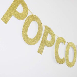 Popcorn Bar Banner, Gold Glitter Sign Garland for Popcorn Theme Party Decorations, Wedding Engagement, Bridal Shower, Birthday Party Supplies