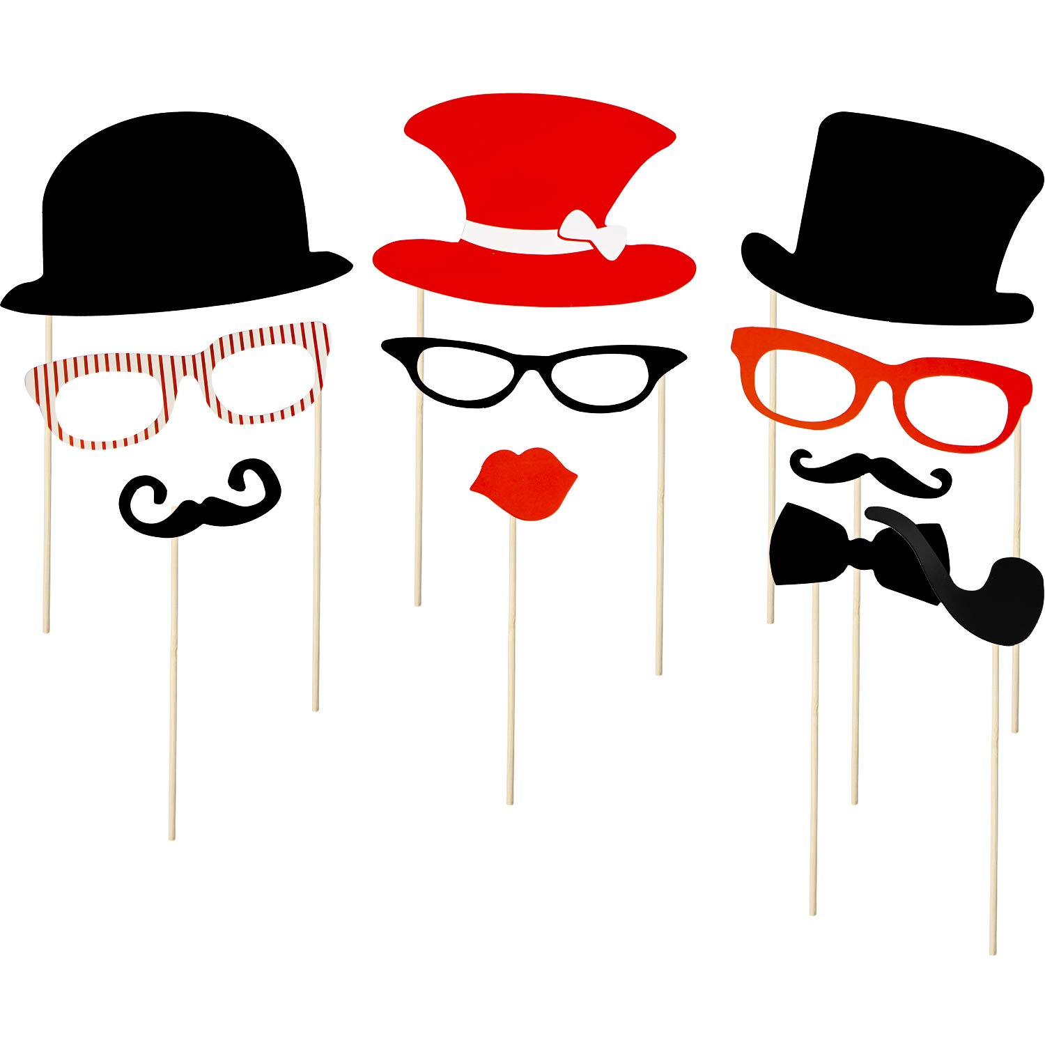 60 Pieces Photo Booth Props DIY Kit Graduation Funny Selfie Props Accessories for Wedding Prom Photo Booth Party Supplies Favors with Mustache on a Stick, Hats, Glasses, Mouth, Bowler, Bowties