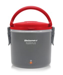 elite gourmet efw-6080r warmables lunch box electric food warmer with stainless steel pot, 32 ounce, grey red