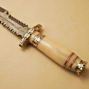 Skokie Knives Handmade Damascus Steel Dagger Knife - :Original Camel Bone Handle - with Brass Spacer and Red Fiber Sheet