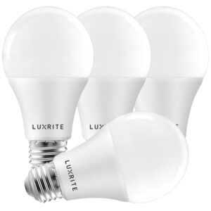 luxrite a19 led light bulbs 100 watt equivalent dimmable, 2700k warm white, 1600 lumens, enclosed fixture rated, standard led bulbs 15w, energy star, e26 medium base - indoor and outdoor (4 pack)