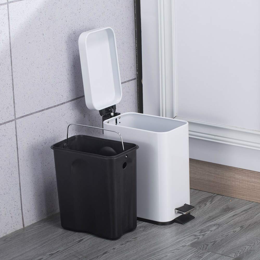 Smartbin 5L 1.3 Gal Stainless Steel Kitchen Trash Can Pedal Dust Bin Waste Basket Garbage Bin with Lid Inner Bucket Rectangular Waste Bin in-Home Recycle Bin