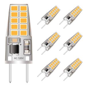 gaormii g8 led bulb dimmable, 20w halogen equivalent, 120v t4 jcd type bi-pin g8 base, warm white 3000k (6 pack)