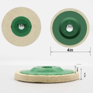 10 Pack 4 Inch Round Wool Felt Disc Wheel Pad, for 100 Angle Grinder, Buffing Polishing Buffer Bore Dia-White & Green