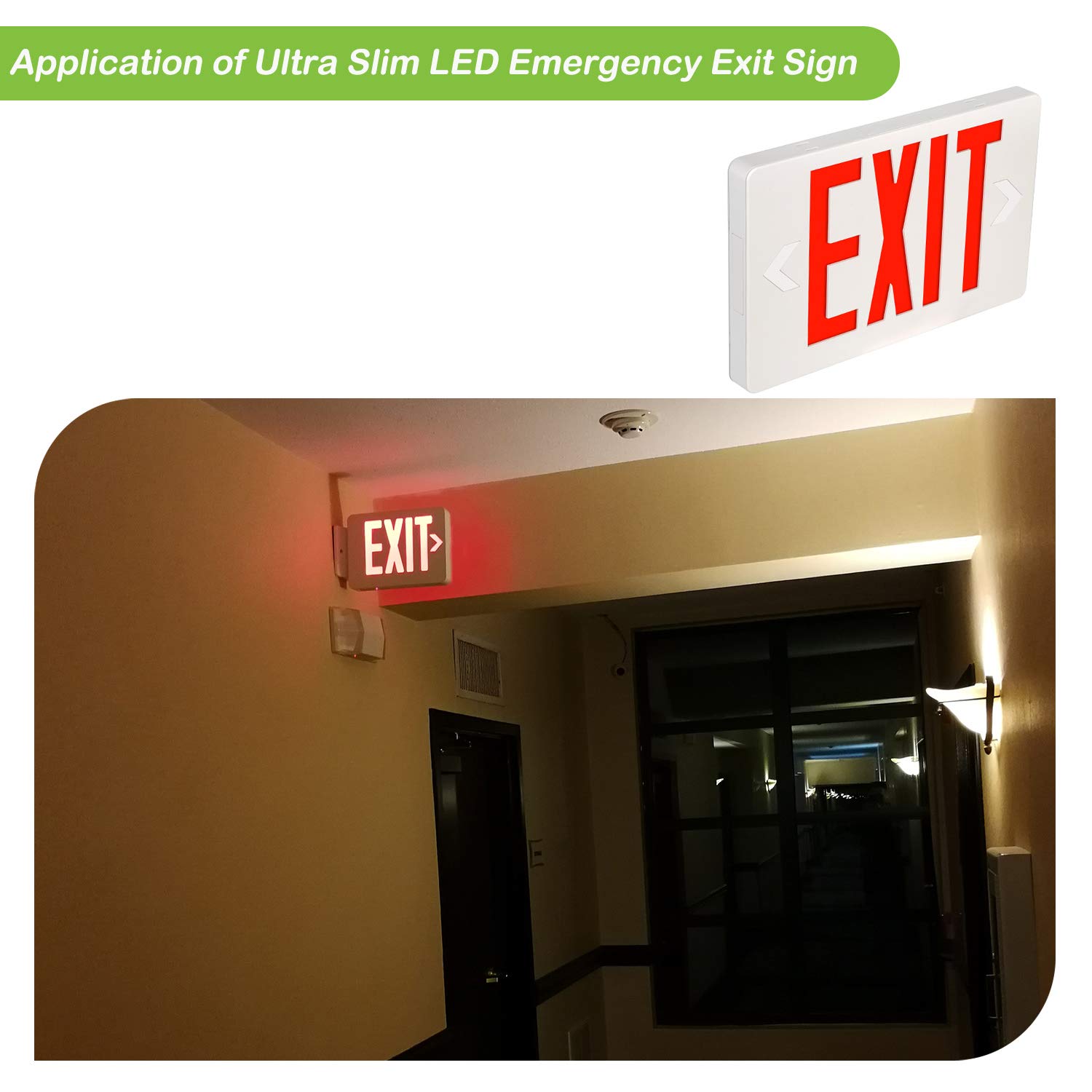 hykolity LED EXIT Sign with Double Face and Battery Backup, Red Letter LED Emergency Exit Lights, 120-227V, for Home & Business- 2pack