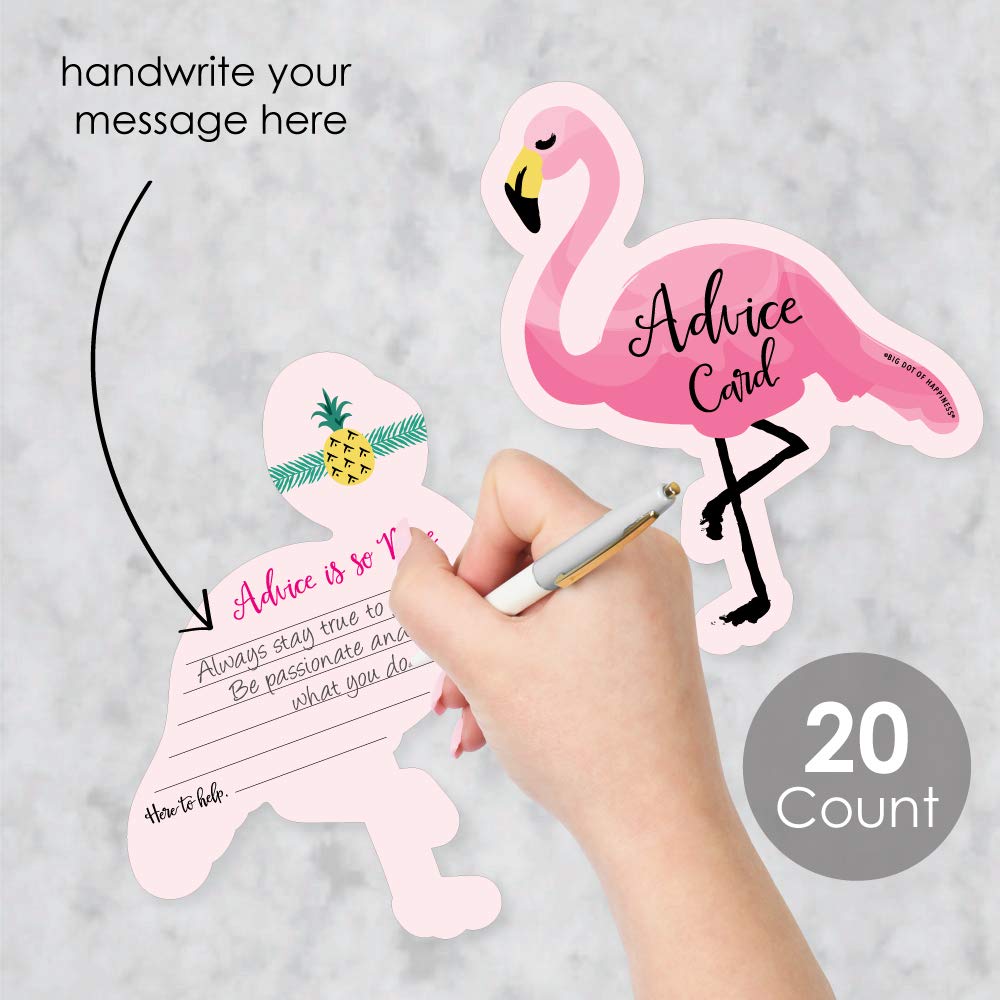 Big Dot of Happiness Pink Flamingo - Party Like a Pineapple - Wish Card Tropical Summer Baby, Bridal Shower or Bachelorette Party Activities - Shaped Advice Cards Game - Set of 20