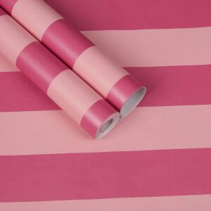 Self Adhesive Vinyl Red Pink Stripe Peel and Stick Wallpaper for Walls Kids Girls Nursery Bedroom 17.7x117 Inches