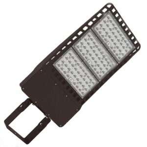 300w high voltage 480v led shoebox area light 170lm/w parking lot lighting street lamp stadium light flood light type iii distribution 5000k daylight dlc lighting facts (300w 347/480v, yoke mount)