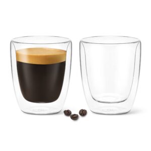 dlux coffee mugs, 5.4oz latte clear glass set of 2 cups, lungo double wall insulated borosilicate glassware cup - wine, tea glasses