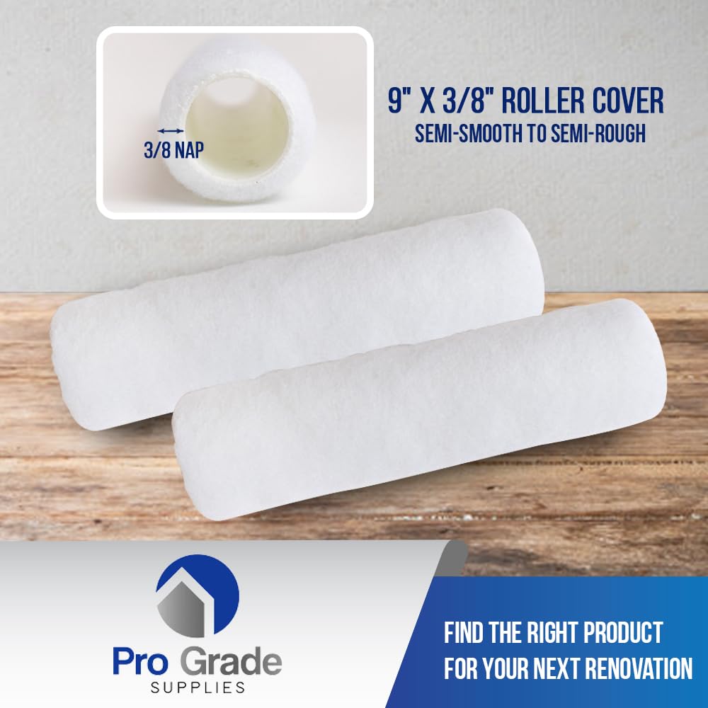 Pro Grade - Paint Roller Covers - 3/8 X 9 Inch White Nylon 5 Pack