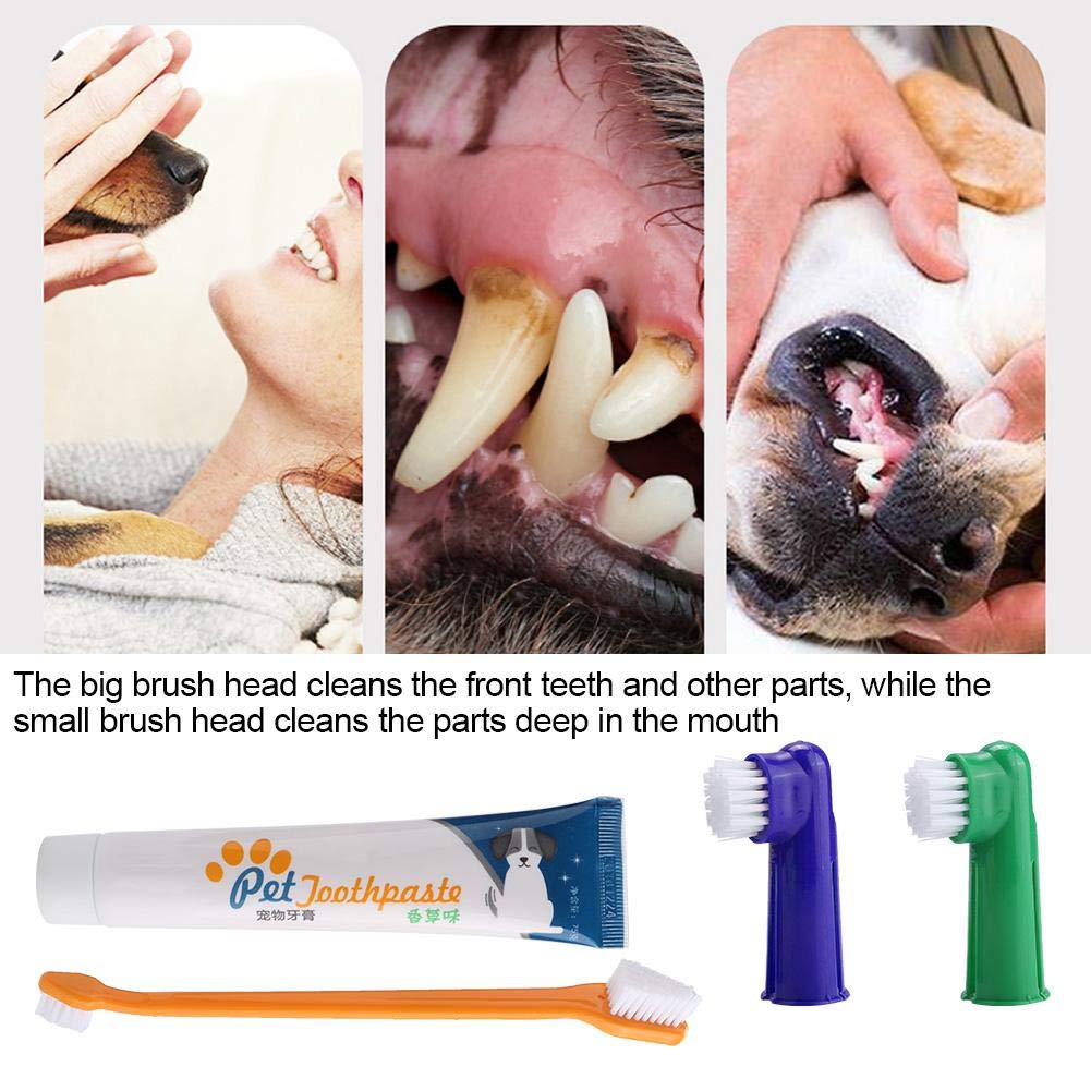 Pet Dog Cat Toothbrush Toothpaste Set Dog Soft Toothbrush Flavored Toothpaste Dental Care Tool for Reduces Tartar Buildup with Dual Headed Toothbrush Finger BrushToothpaste