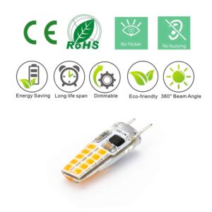 Gaormii G8 LED Bulb Dimmable, 20W Halogen Equivalent, 120V T4 JCD Type Bi-Pin G8 Base, Warm White 3000K (6 Pack)