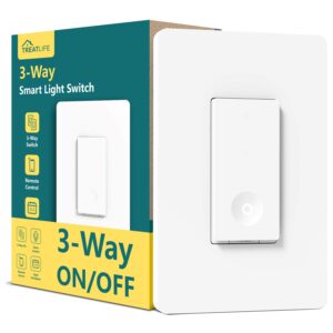 treatlife 3 way smart switch, 2.4ghz wifi light switch works with alexa and google home, neutral wire required, remote control, schedule timer, 1 pack, white