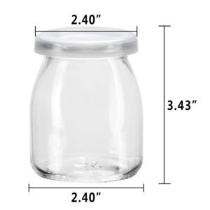 Glass Yogurt Container With Lids,Encheng 7 oz Clear Glass Jars With Lids(PE),Replacement Glass Pudding Jars Yogurt Jars,Glass Container With Twine n Tag For Milk,Jams,Jelly,Mousse,Dishwaresafe 40 Pack