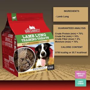 Bark & Harvest Dried Lamb Lung Training Treats - Grain Free Dog Training Chew Treats -Natural Source of Glucosamine & Chondroitin, 5 Ounce Bag