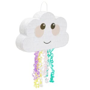 blue panda pull string cloud pinata for girls rainbow birthday party supplies, baby shower decorations (16.5 x 10 x 3 in)