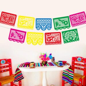 FUTUREPLUSX Mexican Party Banner, 18 Feet Plastic Day of The Dead Papel Picado Banner Cinco De Mayo Decorations Mexican Fiesta Garland for Party Supplies