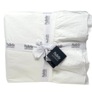 Piubelle Portugal Solid White 3pc Duvet Cover Set with Single Flange Fringed Edges Shabby Chic French Farmhouse Style Comforter Quilt Cover 100% Cotton Luxury (King)