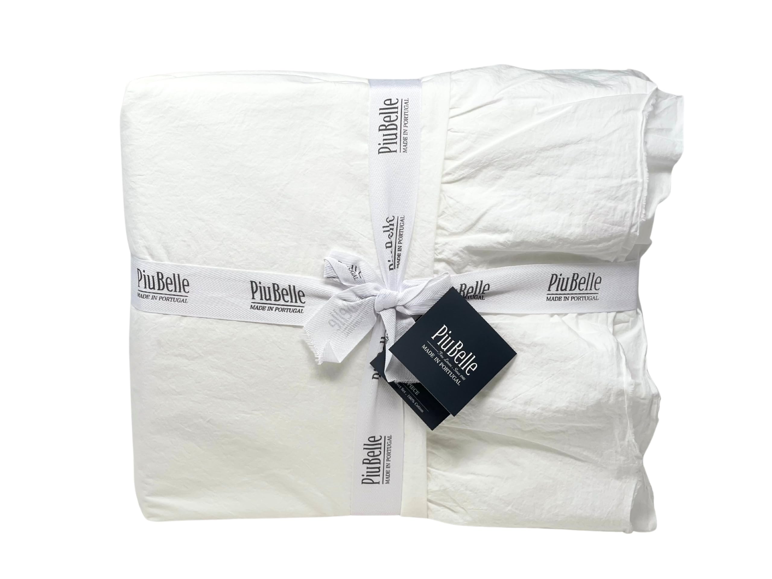 Piubelle Portugal Solid White 3pc Duvet Cover Set with Single Flange Fringed Edges Shabby Chic French Farmhouse Style Comforter Quilt Cover 100% Cotton Luxury (King)